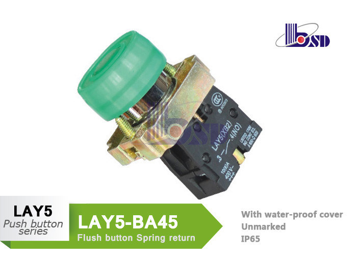 LAY5（XB2）-BP31 green color spring return flat button push button swithes，With water-proof cover ...