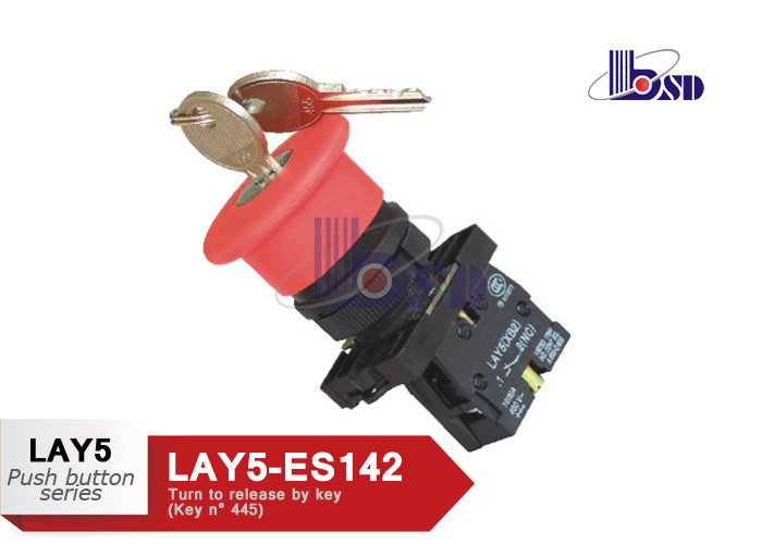 Red Emergency Stop Push Button Switch / Emergency Stop Switch With Key